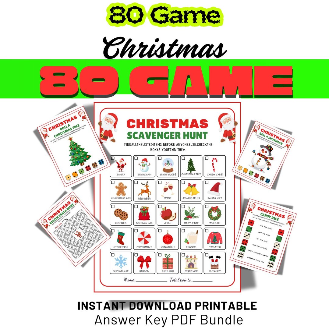 Pack 80 Christmas Games Bundle | Printable Holiday Party Pack (adults ...