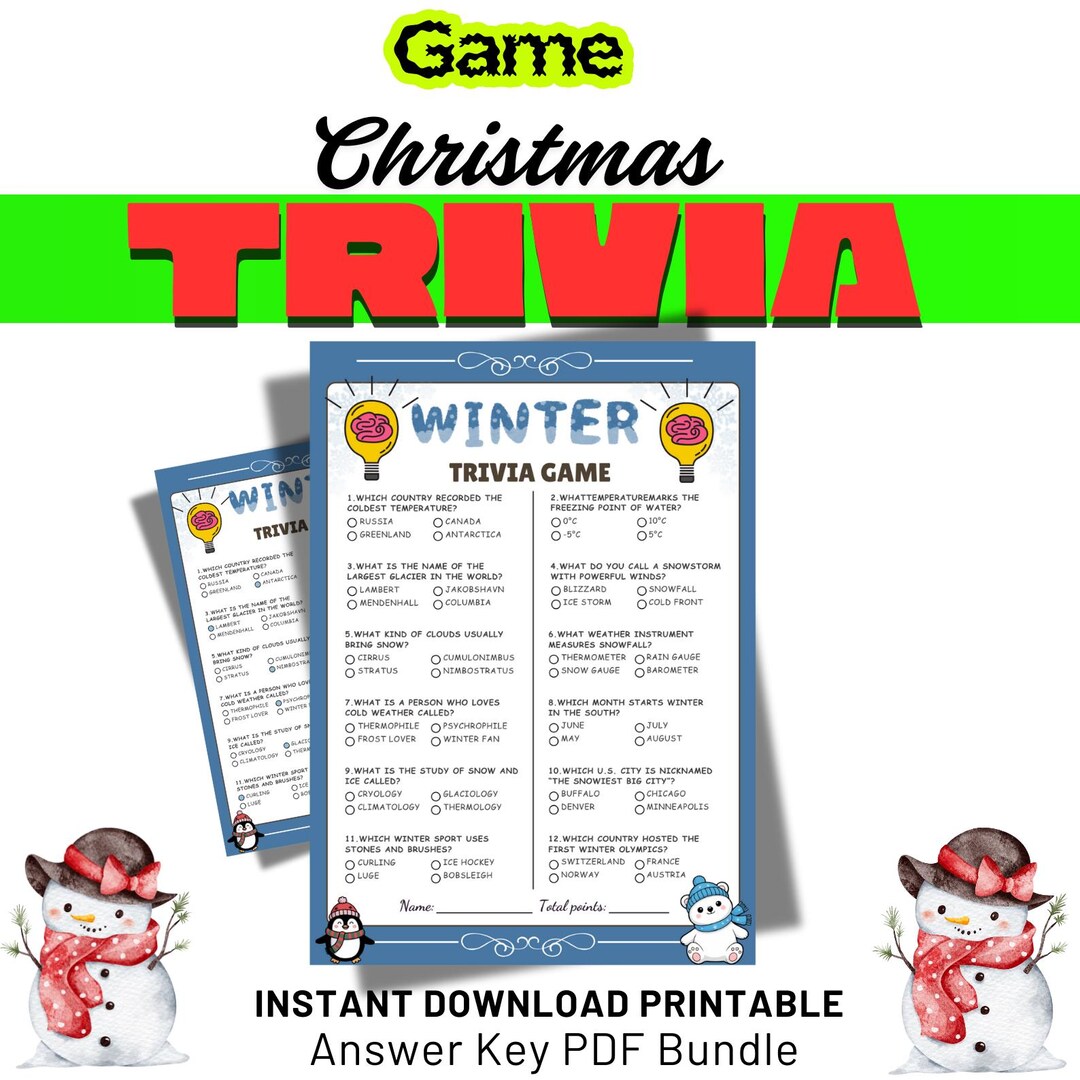 Christmas Winter Trivia Game | Holiday Party Quiz (PDF) - Etsy