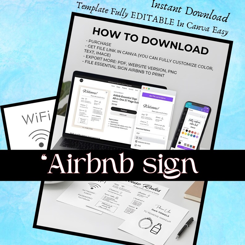 Airbnb Welcome Sign 2026 Bundle | Instant Download | Fully Editable in ...