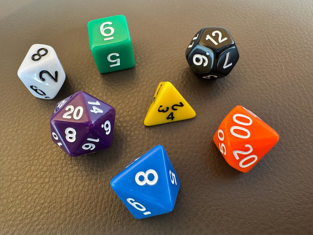 Retro TTRPG Dice Set Acrylic 7-piece Polyhedral Dice – Bright Colors ...