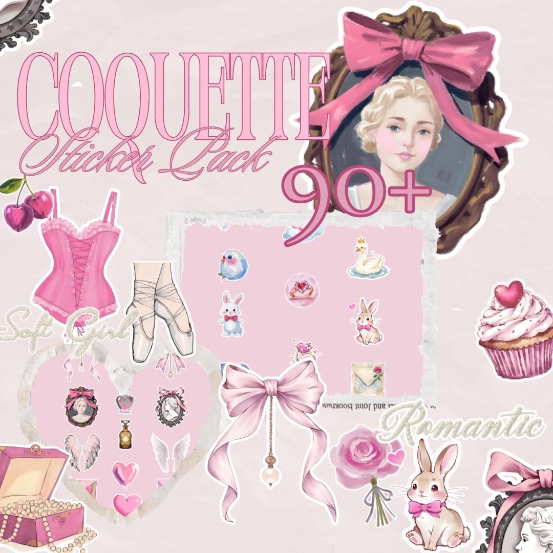 Coquette Sticker Pack Digital Download - Aesthetic Girly Pastel PNG ...