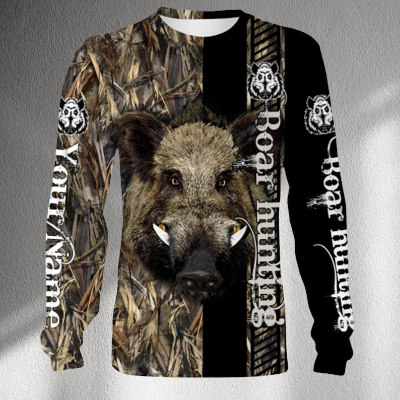 Personalized Boar Hunting Long Sleeve Shirt, Wild Hog Camo Top With ...