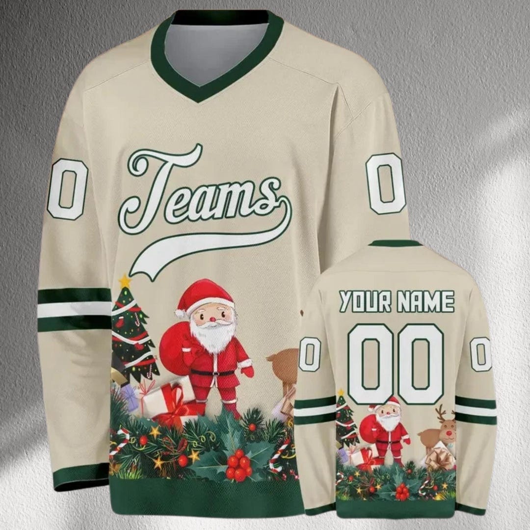Custom Christmas Hockey Jersey, Personalized Name Number Santa Claus ...