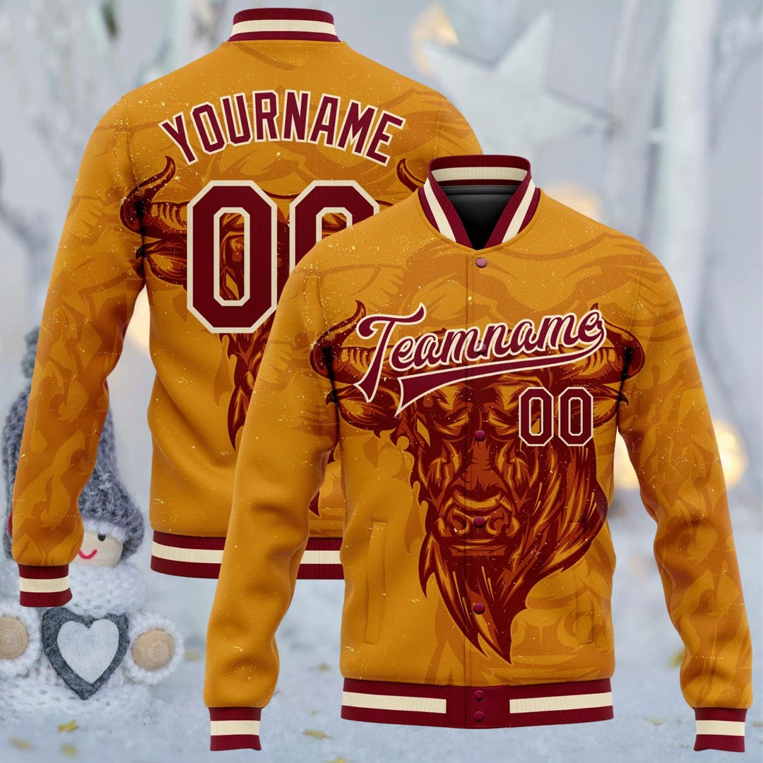 Custom Golden Bull Varsity Jacket – Personalized Team Name, Your Name ...