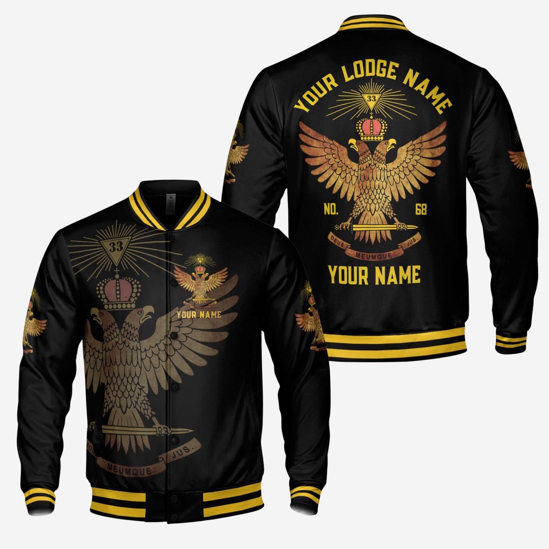 Personalized Masonic 33 Degree Varsity Jacket Black Gold, Custom Lodge ...