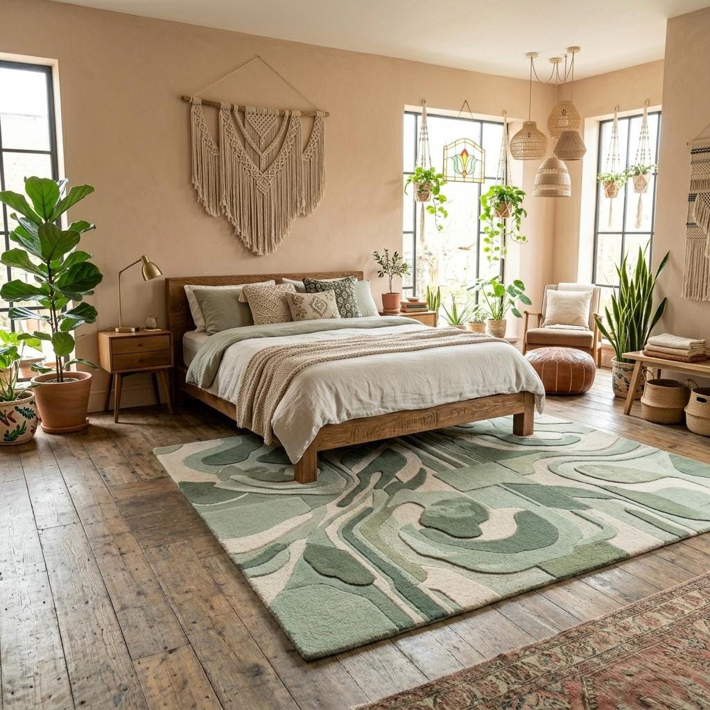 Chunky Sage Green Abstract Loop Rug - Textured Sage Cream Shag Pile ...