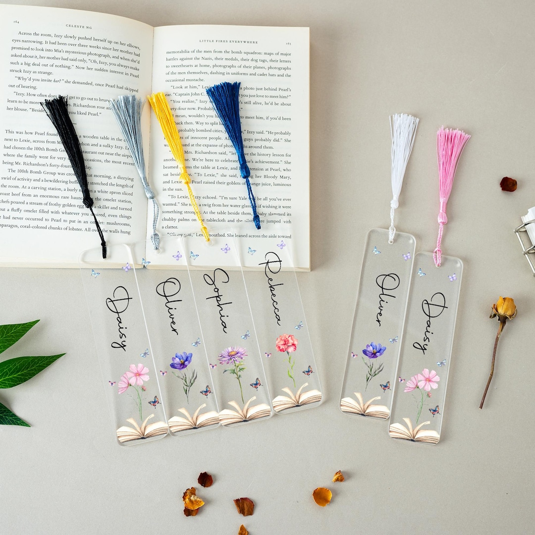 Custom Birth Flower Name Bookmark,acrylic Bookmark,name Bookmark With ...
