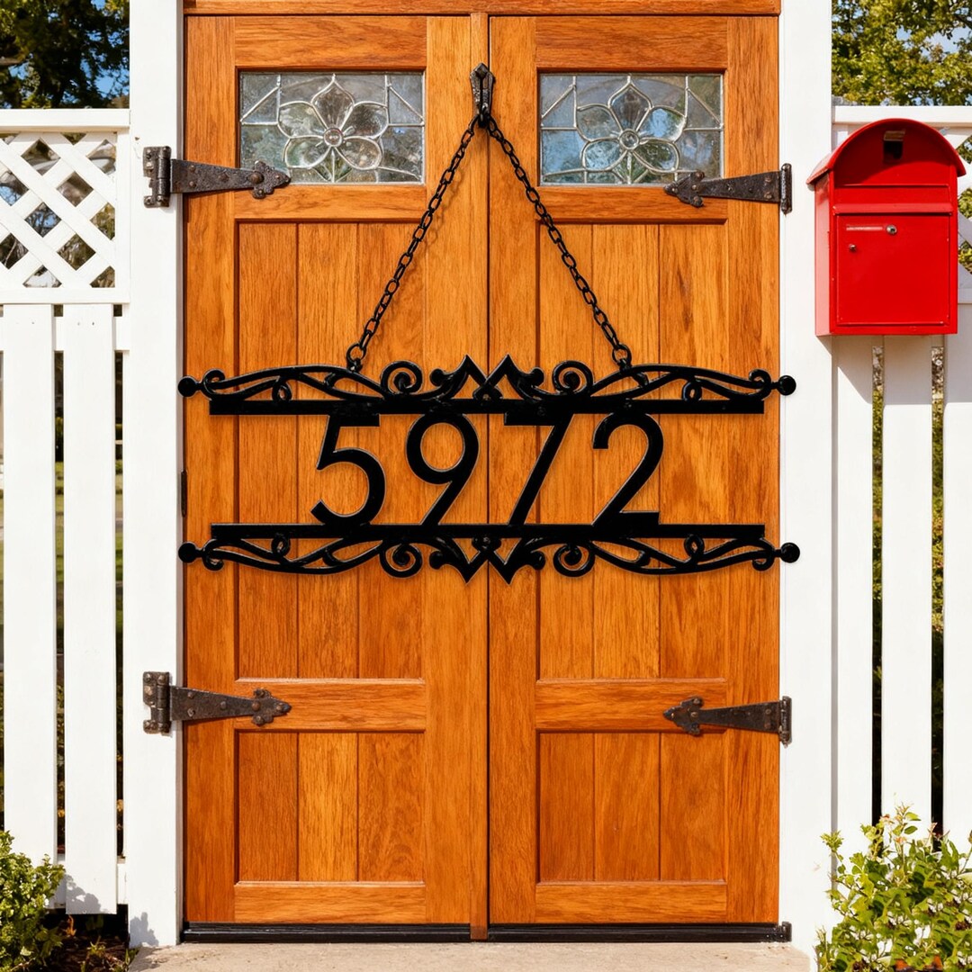 Custom House Number Art, Ornate Scrollwork Metal Plaque, Outdoor ...