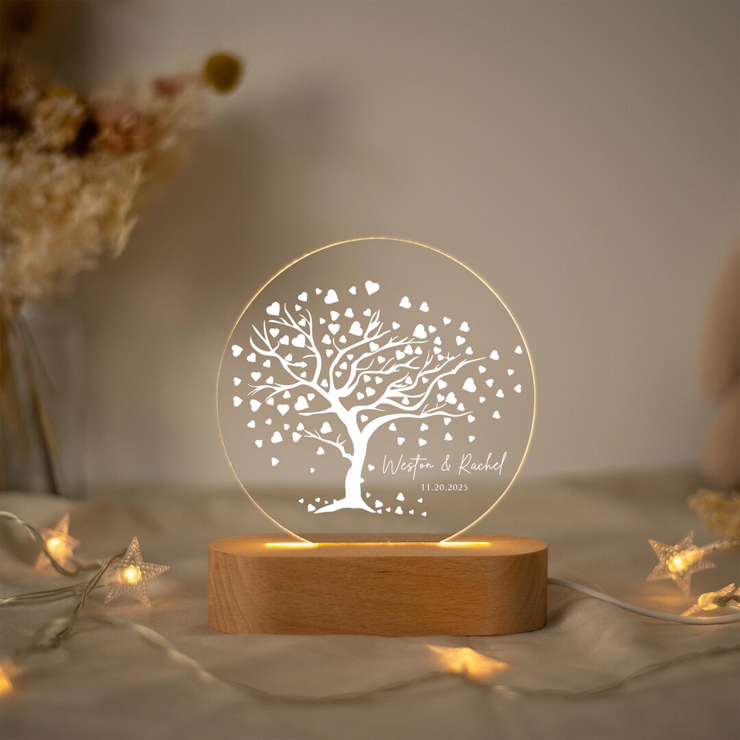 Personalized Tree of Love Night Light Acrylic Lamp, Wedding Anniversary ...