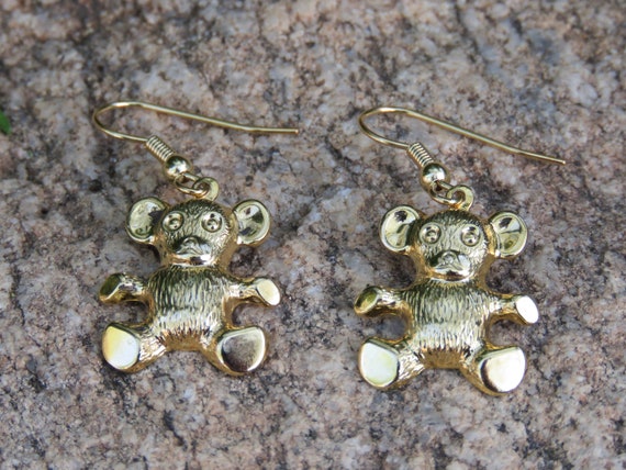 Teddy Bear Gold Tone Dangle & Drop Earrings, Costume … - Gem