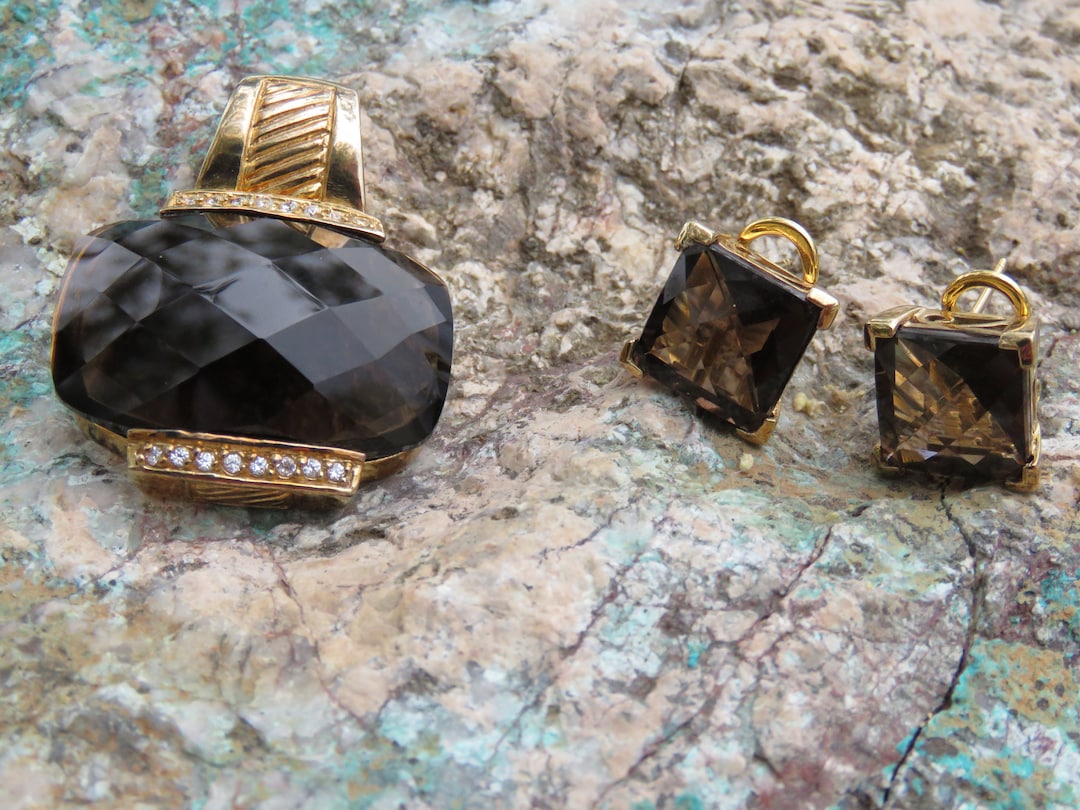 Vintage 925 Seta Brown Quartz Pendant With Matching Earrings, Jewelry ...