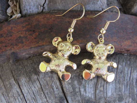 Teddy Bear Gold Tone Dangle & Drop Earrings, Costume … - Gem