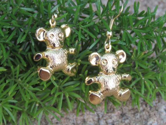 Teddy Bear Gold Tone Dangle & Drop Earrings, Costume … - Gem