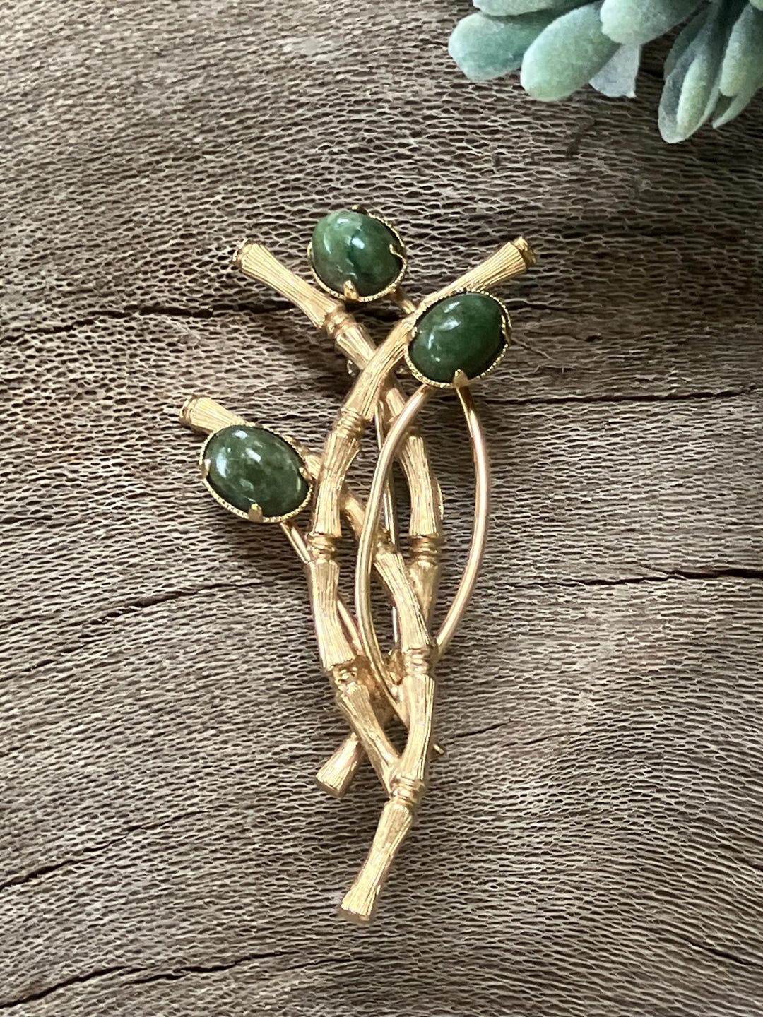 Charles Reis Cr Co Jewelry, Jade Floral Bamboo Branch Style Pin, 12k Gf ...