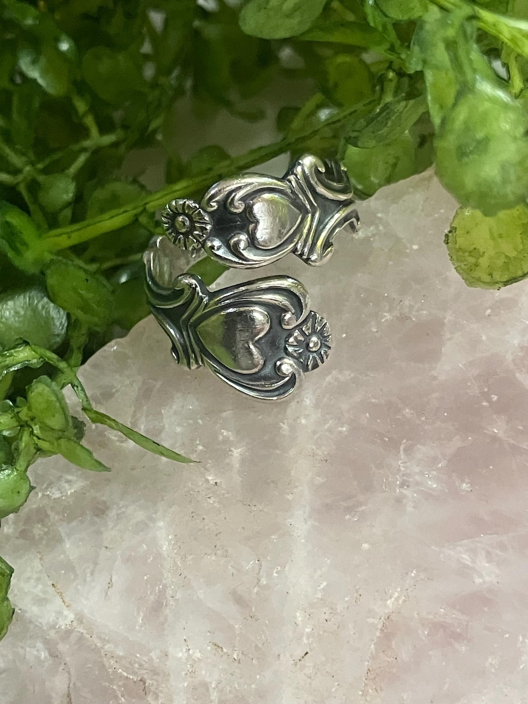 Avon Heart Ring, Sterling Silver Spoon Bypass Ring, Treasured Hearts ...
