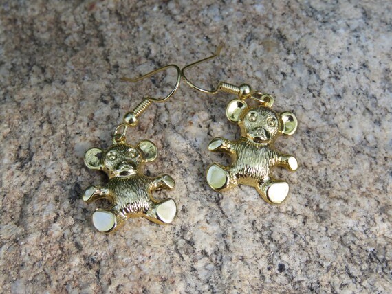 Teddy Bear Gold Tone Dangle & Drop Earrings, Costume … - Gem