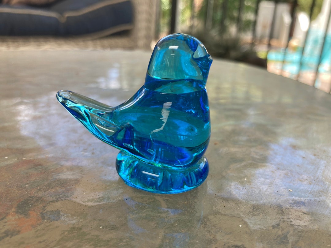 Glass Bluebird Paperweight, Blue Bird of Happiness, Vintage Paperweight ...