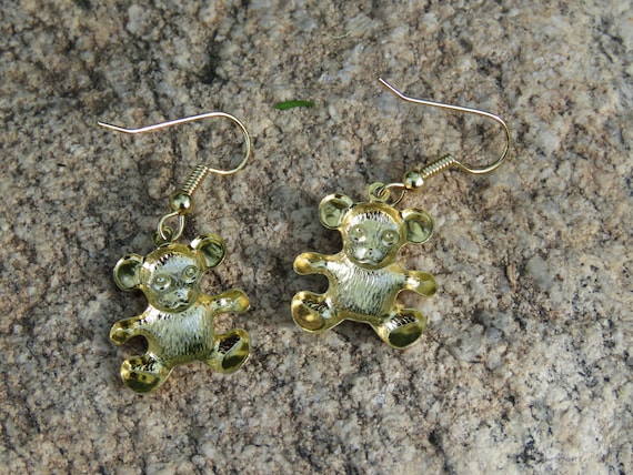 Teddy Bear Gold Tone Dangle & Drop Earrings, Costume … - Gem