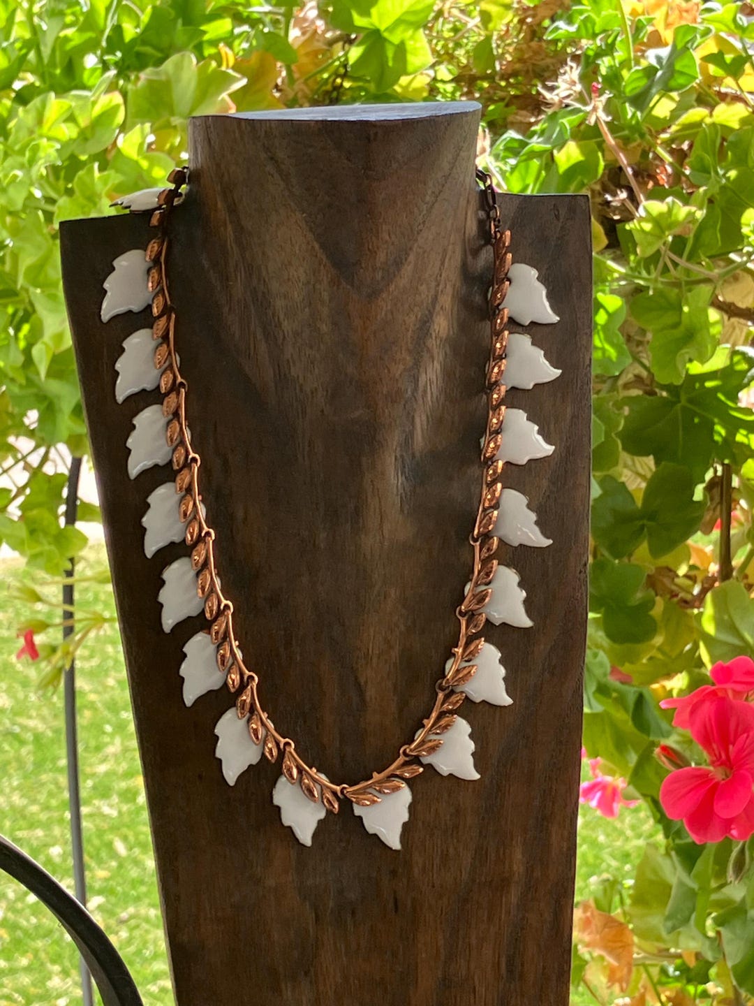 Matisse Necklace Copper White Enamel Leaf Wedding Jewelry, White Leaves ...