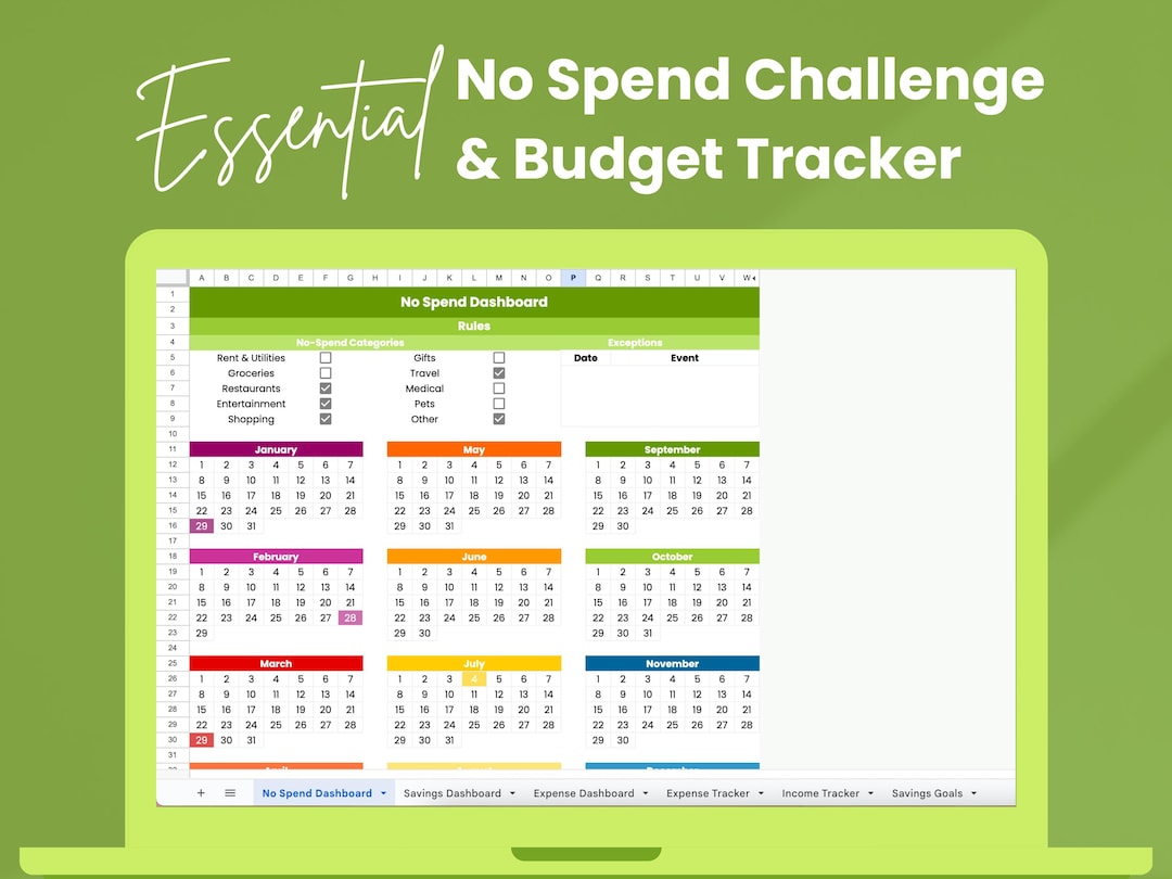 No-spend Challenge & Budget Tracker Spreadsheet | Google Sheets ...