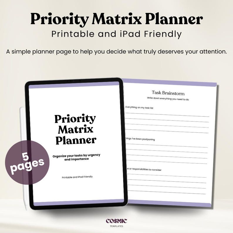 Priority Matrix Planner Printable and iPad Friendly Task Organization ...