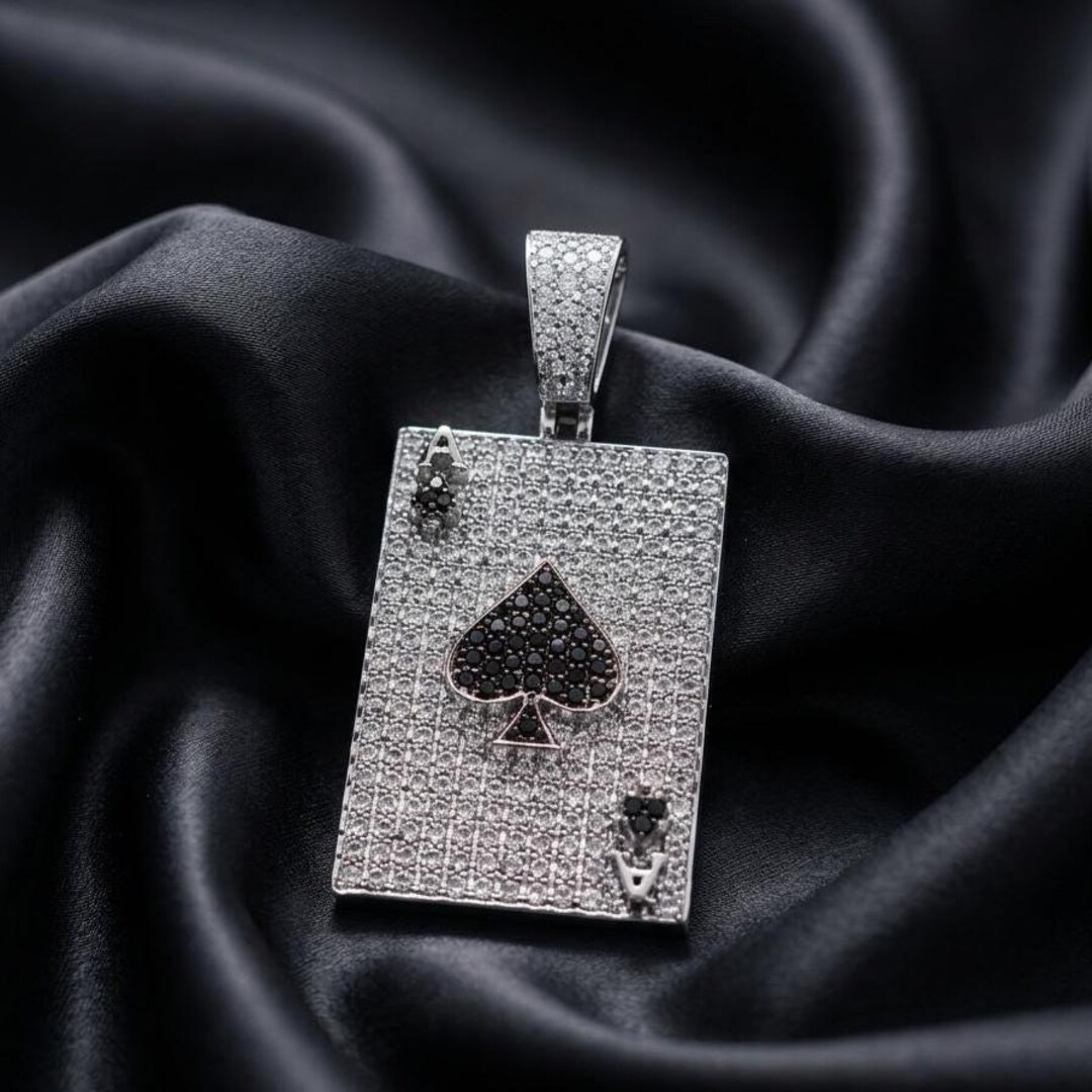 Handmade Ace of Spades Charm Pendant, Cubic Zirconia, Sterling Silver ...