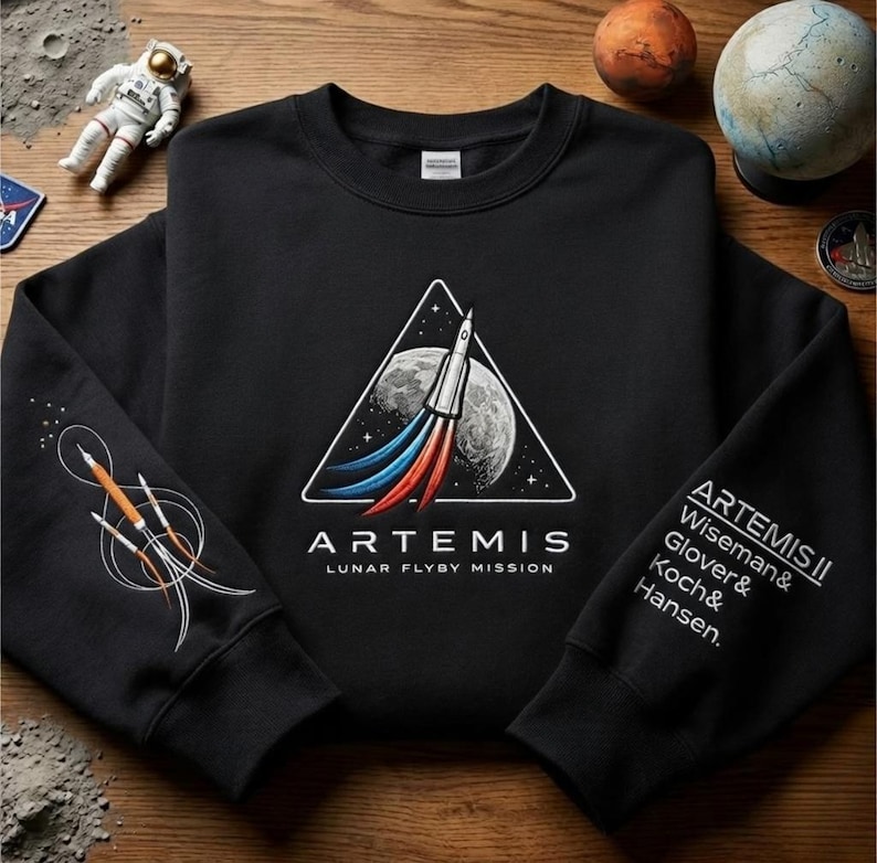 Artemis II Moon Mission Embroidered Sweatshirt, Space Exploration Shirt ...