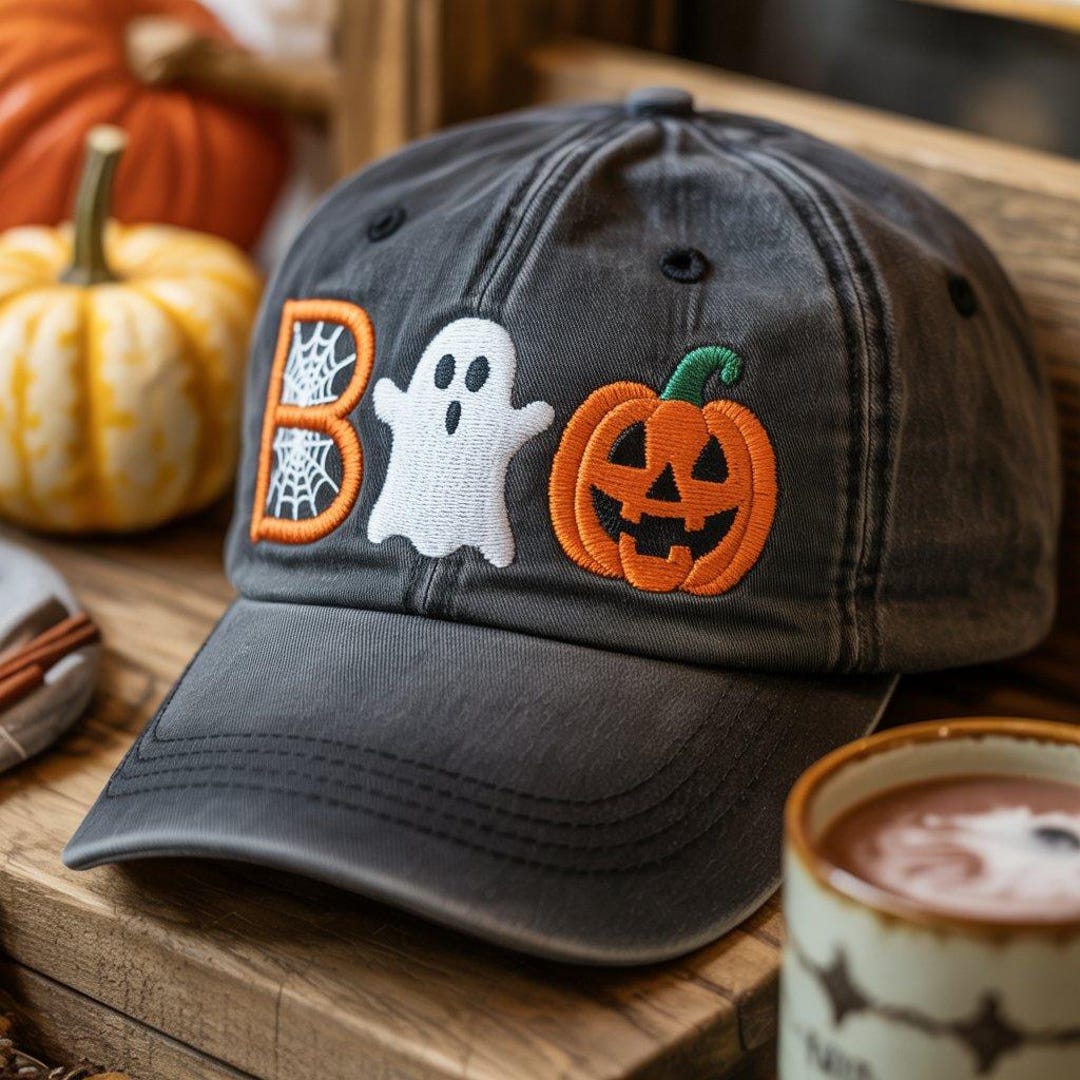 Halloween Ghost Pumpkin Spider Embroidered Wash Hat, Halloween Boo ...