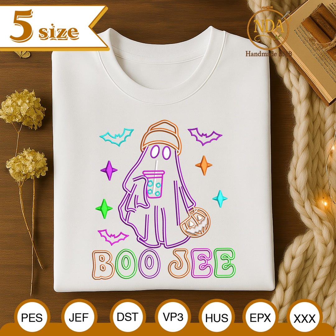 Halloween Boo Jee Embroidery Design, Neon Boo Embroidery File, Spooky ...