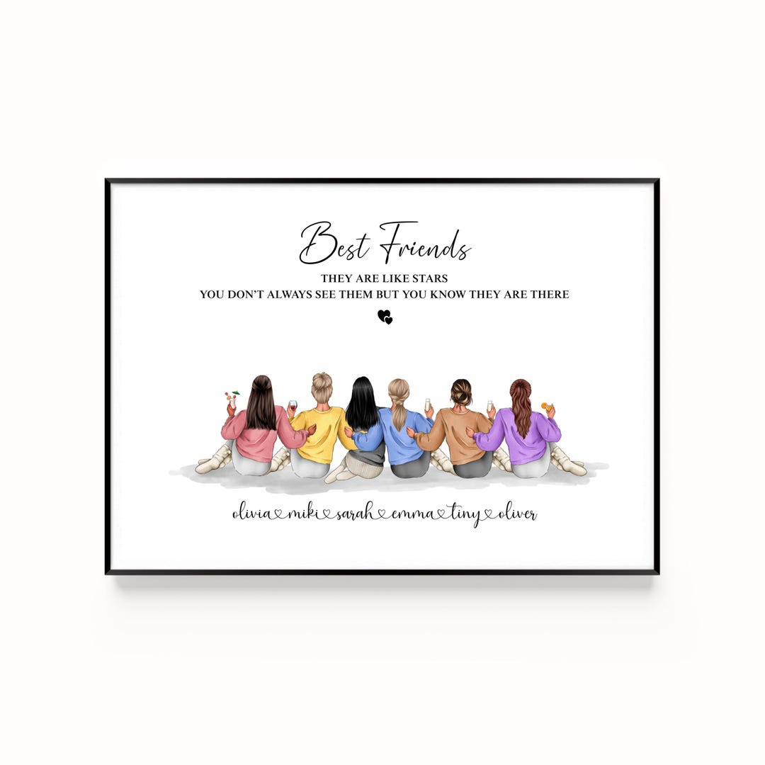 Custom Friends Portrait, Personalized Friendship Gift, Group ...