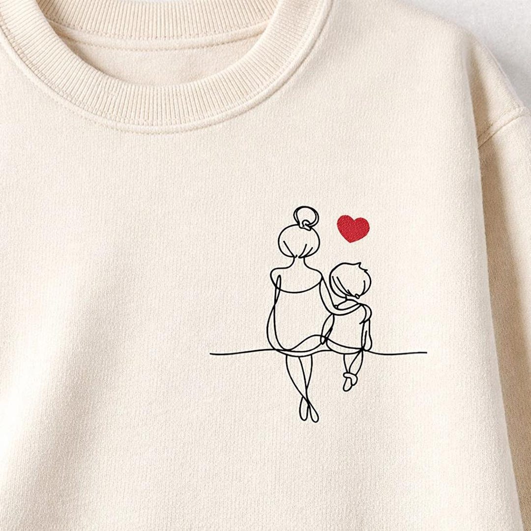 Minimal Mother and Child Embroidery Design | One Line Mom Love ...