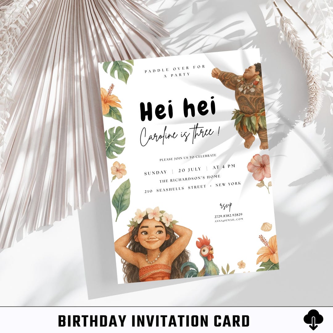 Moana Birthday Invitation Template | Tropical Island Birthday Party ...