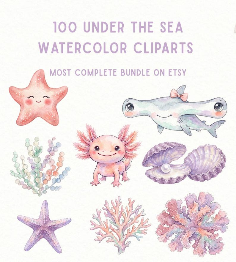 Pastel Under Sea Clipart, Cute Ocean Animals PNG, Whale Octopus Turtle ...