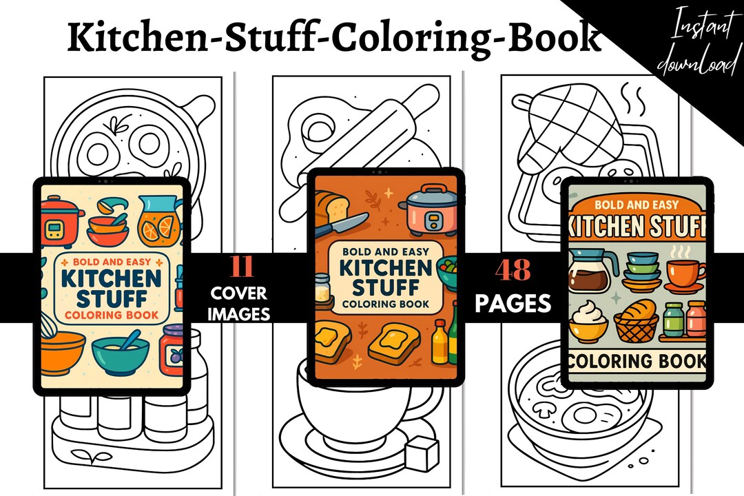 Kitchen Utensils Coloring Pages | Simple Food Designs (digital Download ...