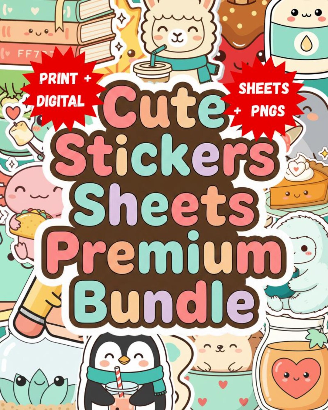 Cute Stickers Sheets Premium Bundle, Inspirational Sticker Png, Print ...