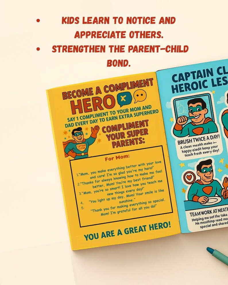 Superhero Kids Chore Chart: Daily Responsibilities, Gratitude Journal ...