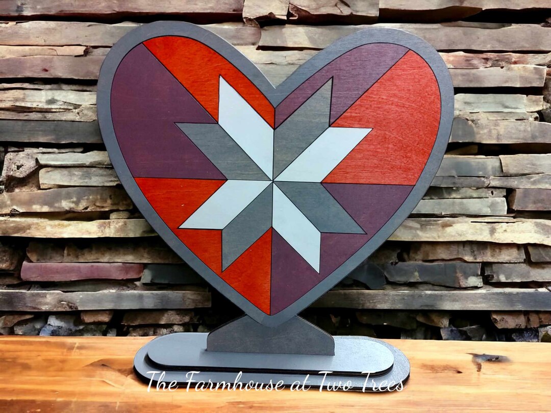 Geometric Wooden Barn Quilt Heart Display | Farmhouse Decor - Etsy