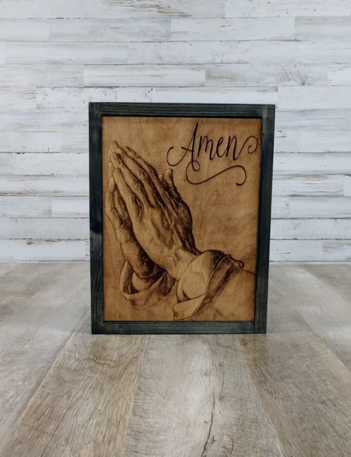 Laser Engraved Praying Hands Amen Framed Farmhouse Sign - Etsy