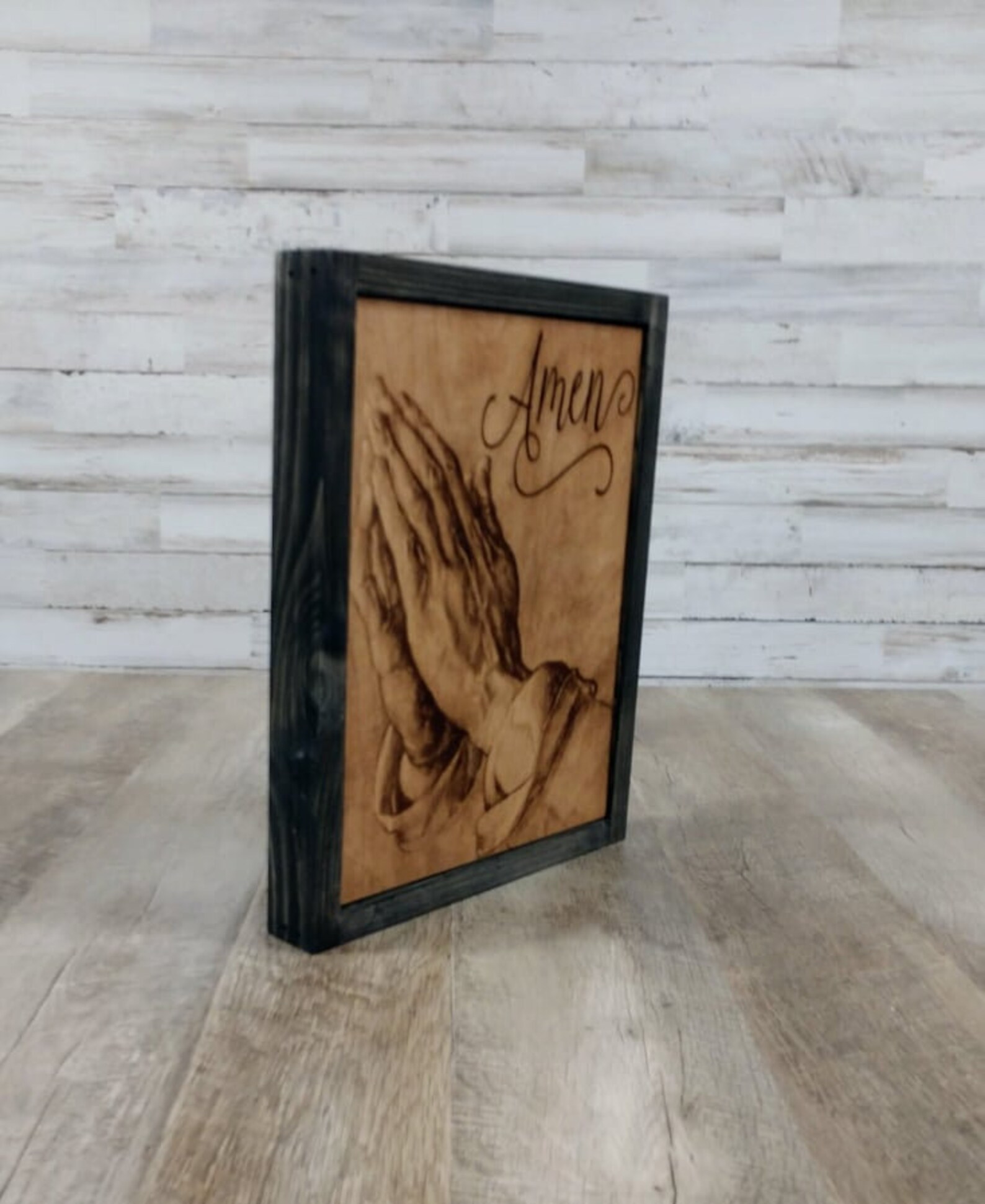Laser Engraved Praying Hands Amen Framed Farmhouse Sign - Etsy