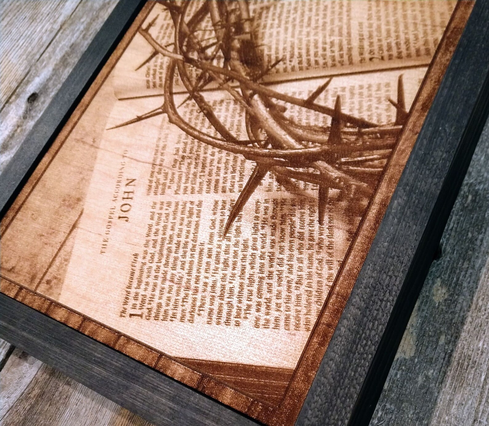 Laser Engraved Bible Page With Crown of Thorns Framed Farmhouse Sign ...