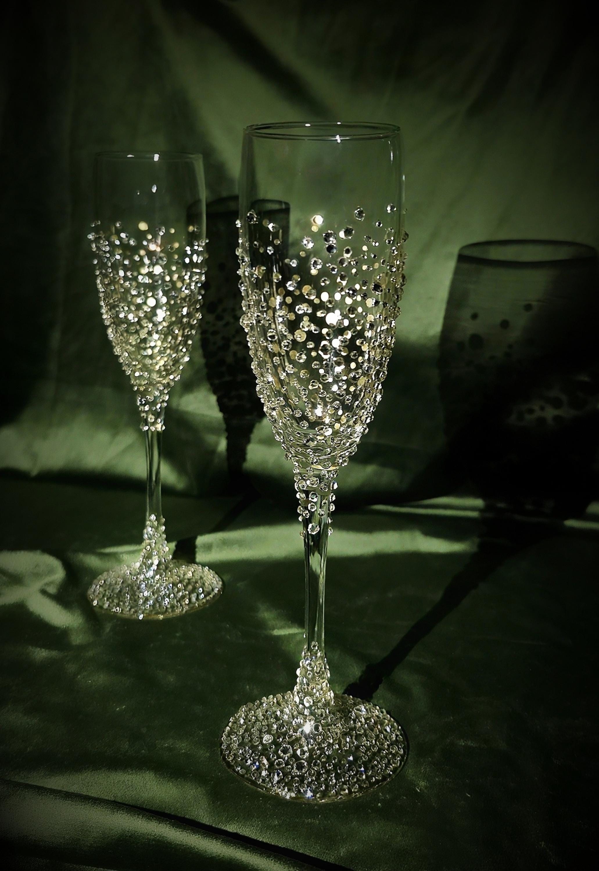 Champagne Flutes With Glass Crystals | Handcrafted Rhinestone Wedding ...
