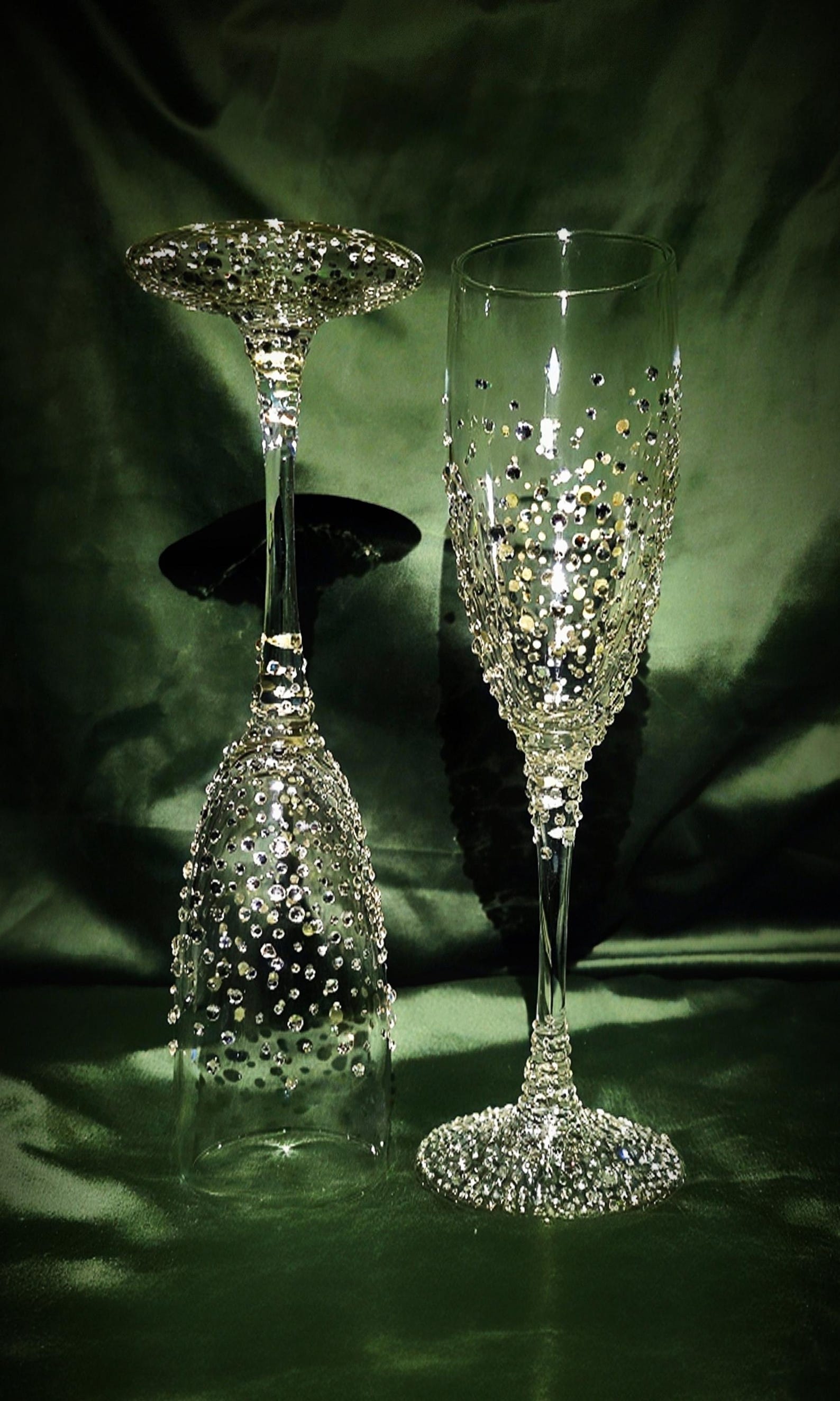 Champagne Flutes With Glass Crystals | Handcrafted Rhinestone Wedding ...