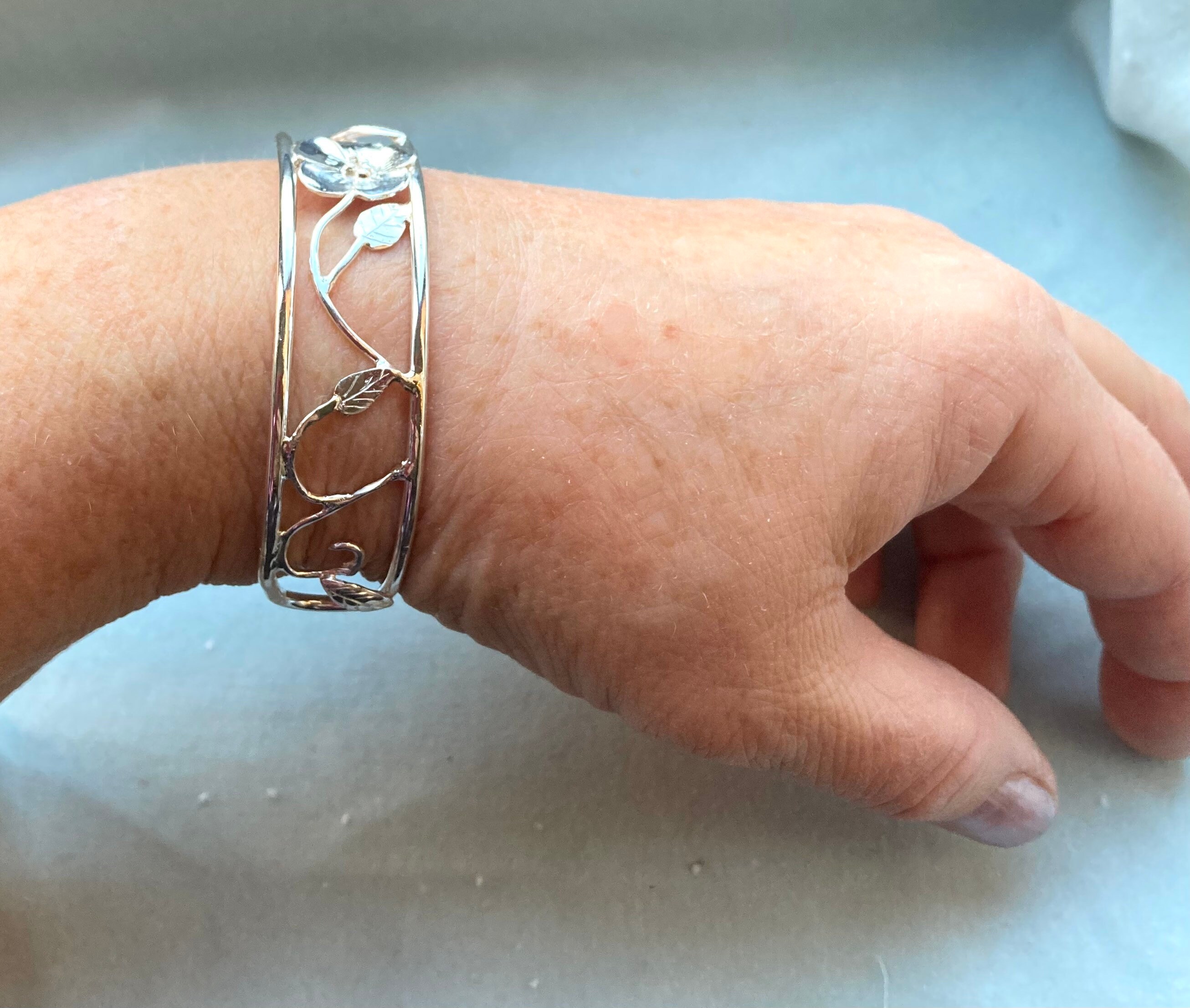 Dainty Open Work Floral Bangle. Hand Made in Sterling Silver. - Etsy