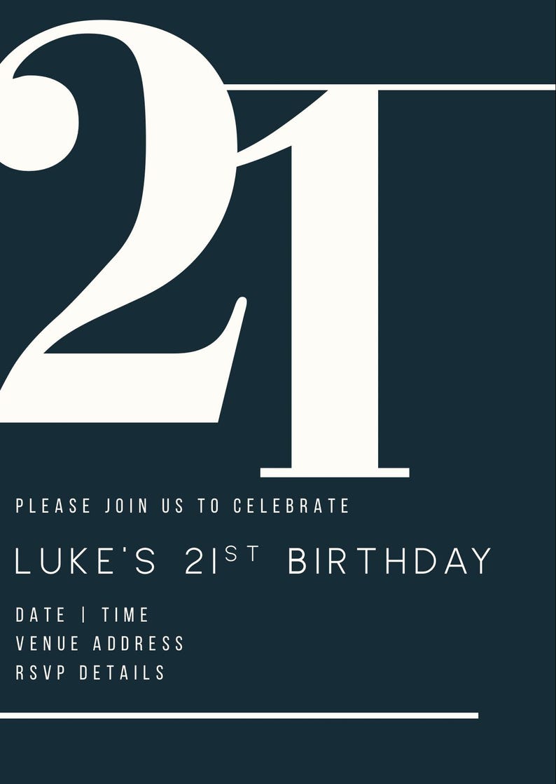 Men's Simple 21st Birthday Invitation - Etsy