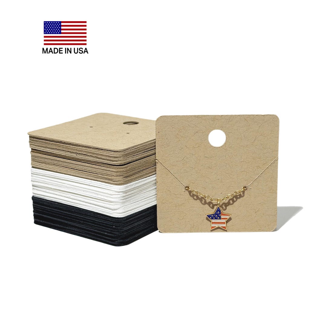 2x2” USA Necklace Display Cards – Square, Kraft, Black, White, Single ...