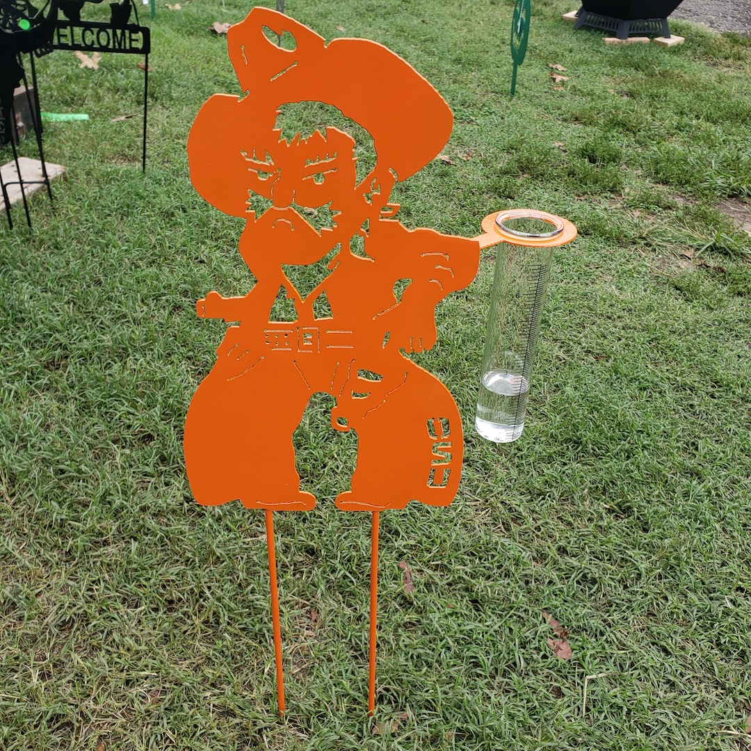 OSU Pistol Pete Metal Rain Gauge - Oklahoma State Cowboys Yard Decor - Etsy