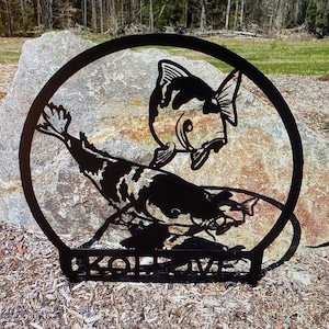 18" or 15" Wide Plasma Cut Metal Koi Fish Pond Hanging Sign or Yard ...
