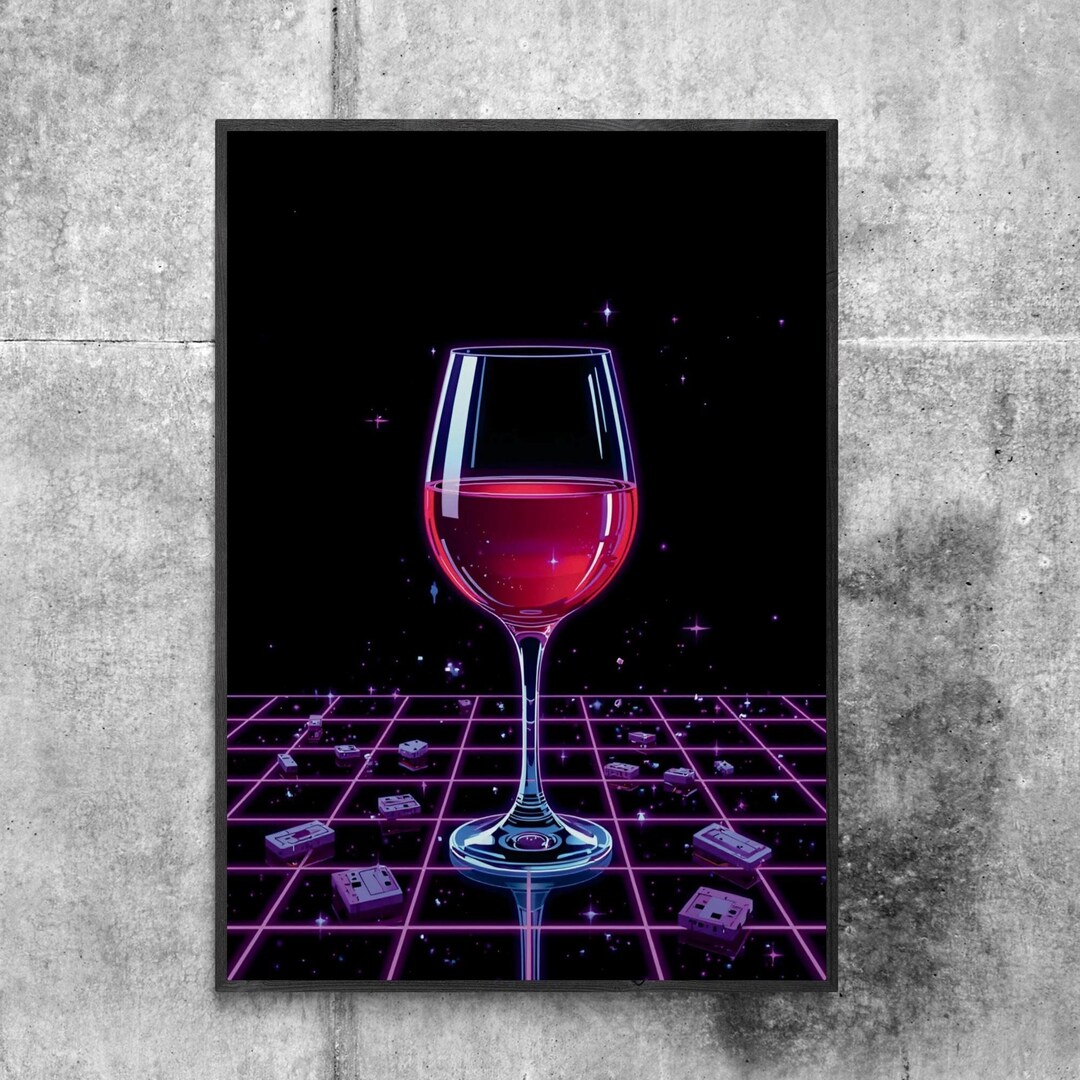 Wine Glass Kitchen Wall Art – Neon Wine Print – Modern Kitchen Decor ...