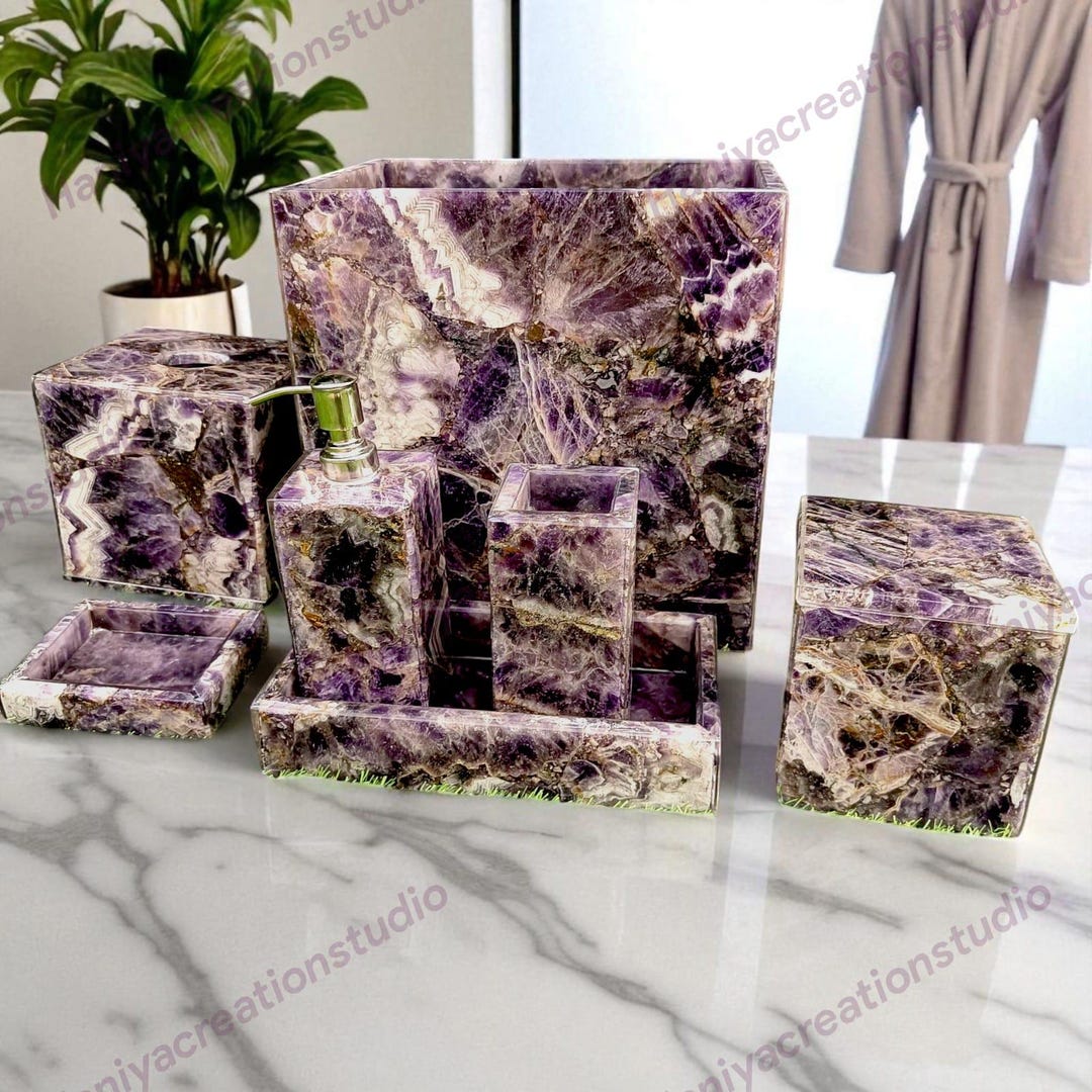 Amethyst Crystal Bathroom Set: 7-piece Purple Bath Decor - Etsy UK