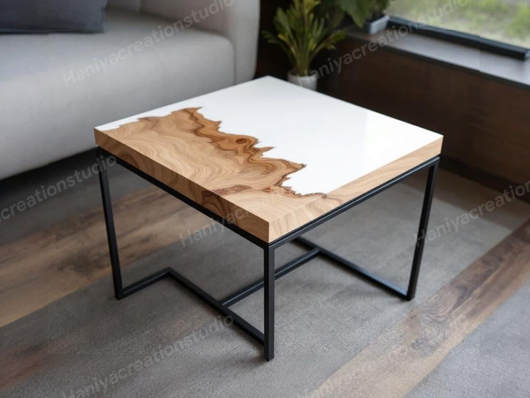 Handmade White Epoxy Resin Bedside Table: Modern Live Edge Nightstand ...
